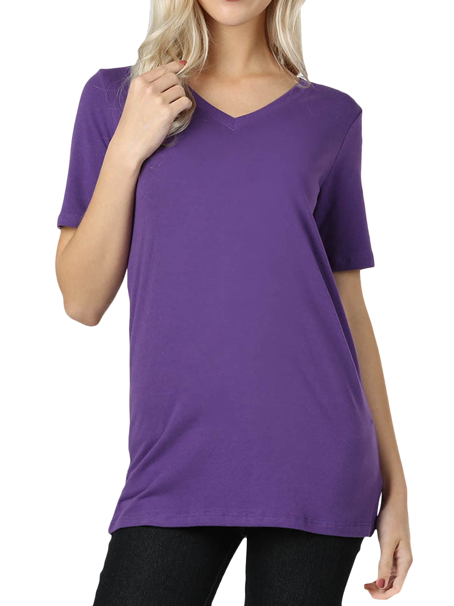 Zenana Women & Plus Size Cotton V-Neck Short Sleeve Casual Basic Tee ...