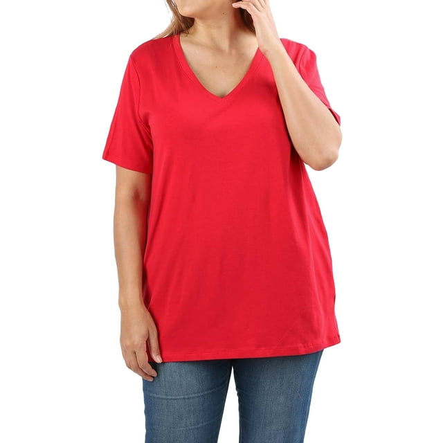 Zenana Women & Plus Size Cotton V-Neck Short Sleeve Casual Basic Tee Shirts - Walmart.com