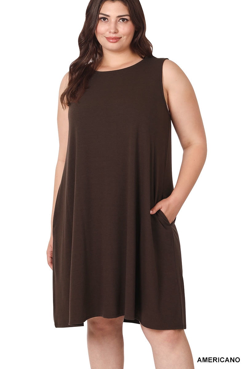 Zenana Women & Plus Sleeveless Jersey Flared Swing Tank Dress with Side ...