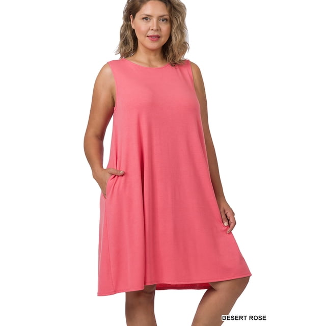 Zenana Women & Plus Sleeveless Jersey Flared Swing Tank Dress with Side ...