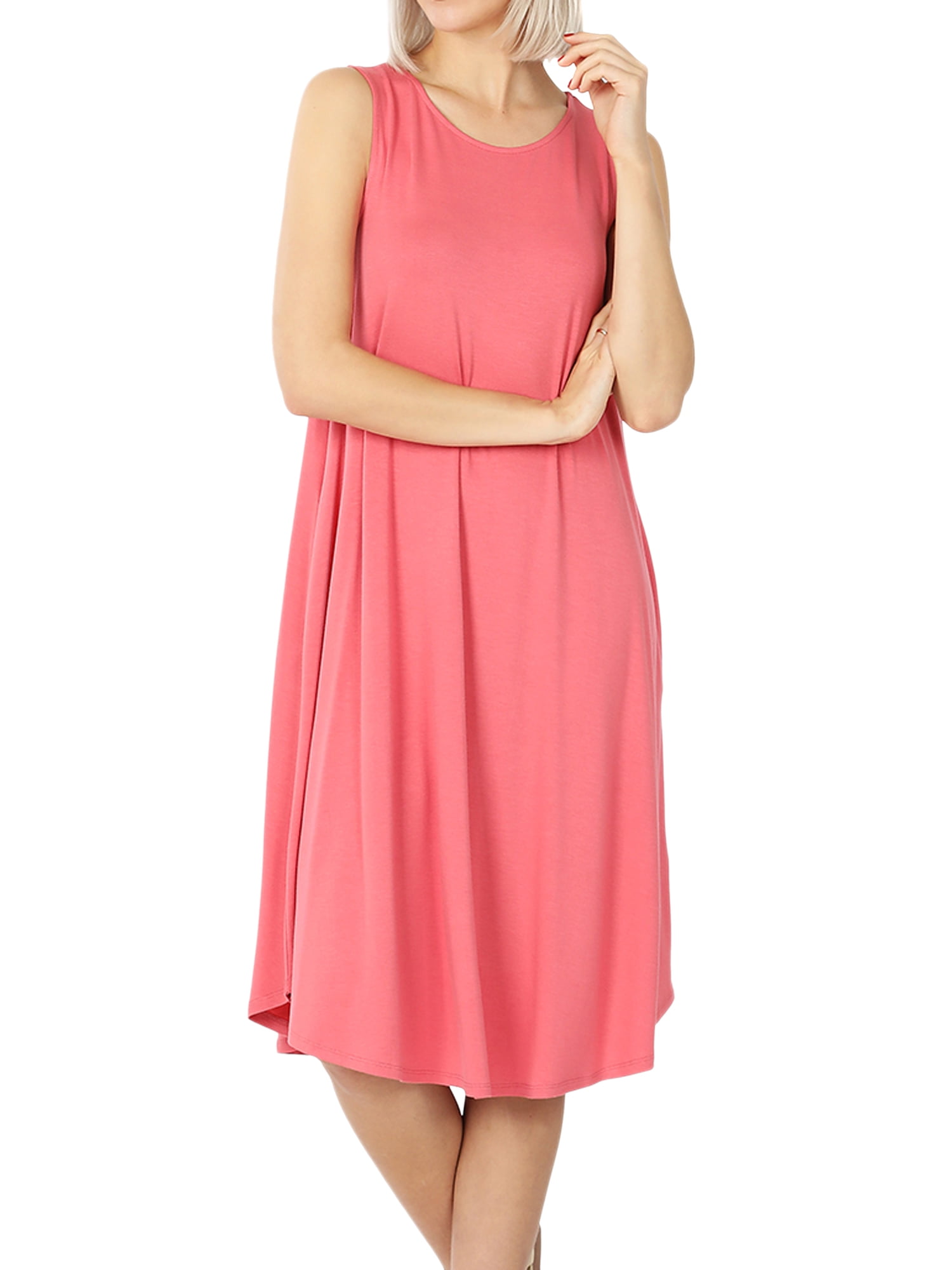 Zenana Women & Plus Sleeveless Round Neck Knee Length Tunic Swing Dress ...