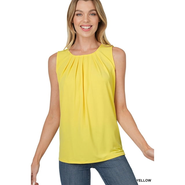 Zenana Women & Plus Slim Fit Round Neck Sleeveless Front Neck Pleated ...