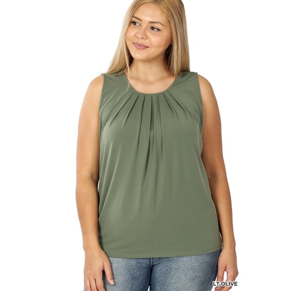 Zenana Women & Plus Slim Fit Round Neck Sleeveless Front Neck Pleated ...