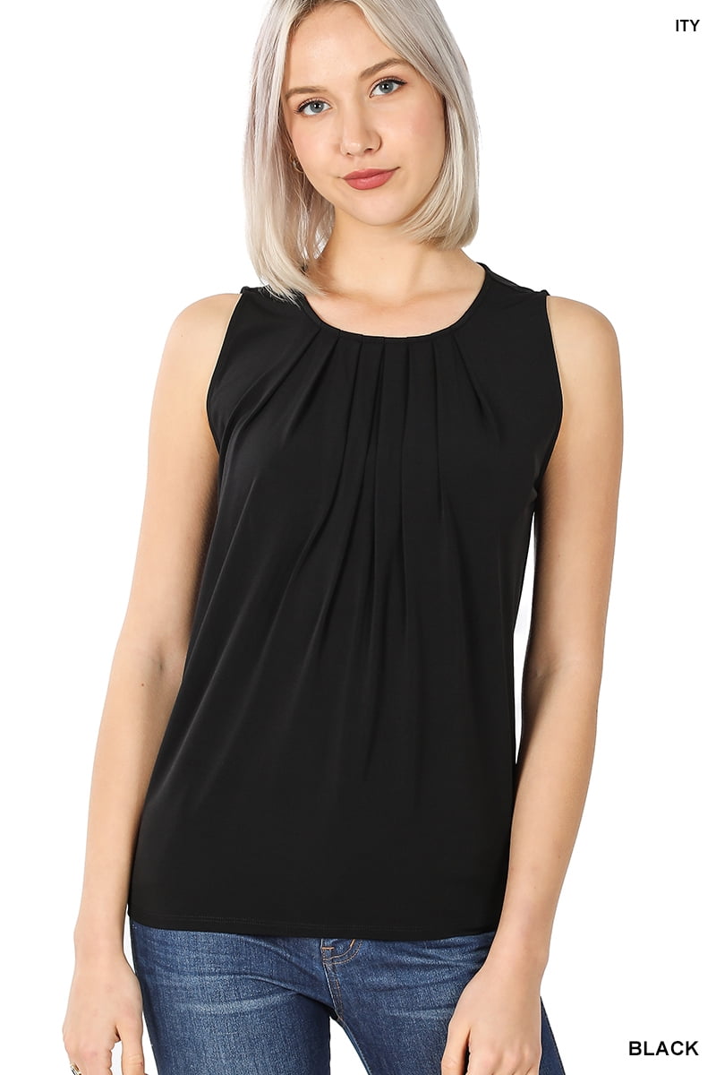 Zenana Women & Plus Slim Fit Round Neck Sleeveless Front Neck Pleated ...