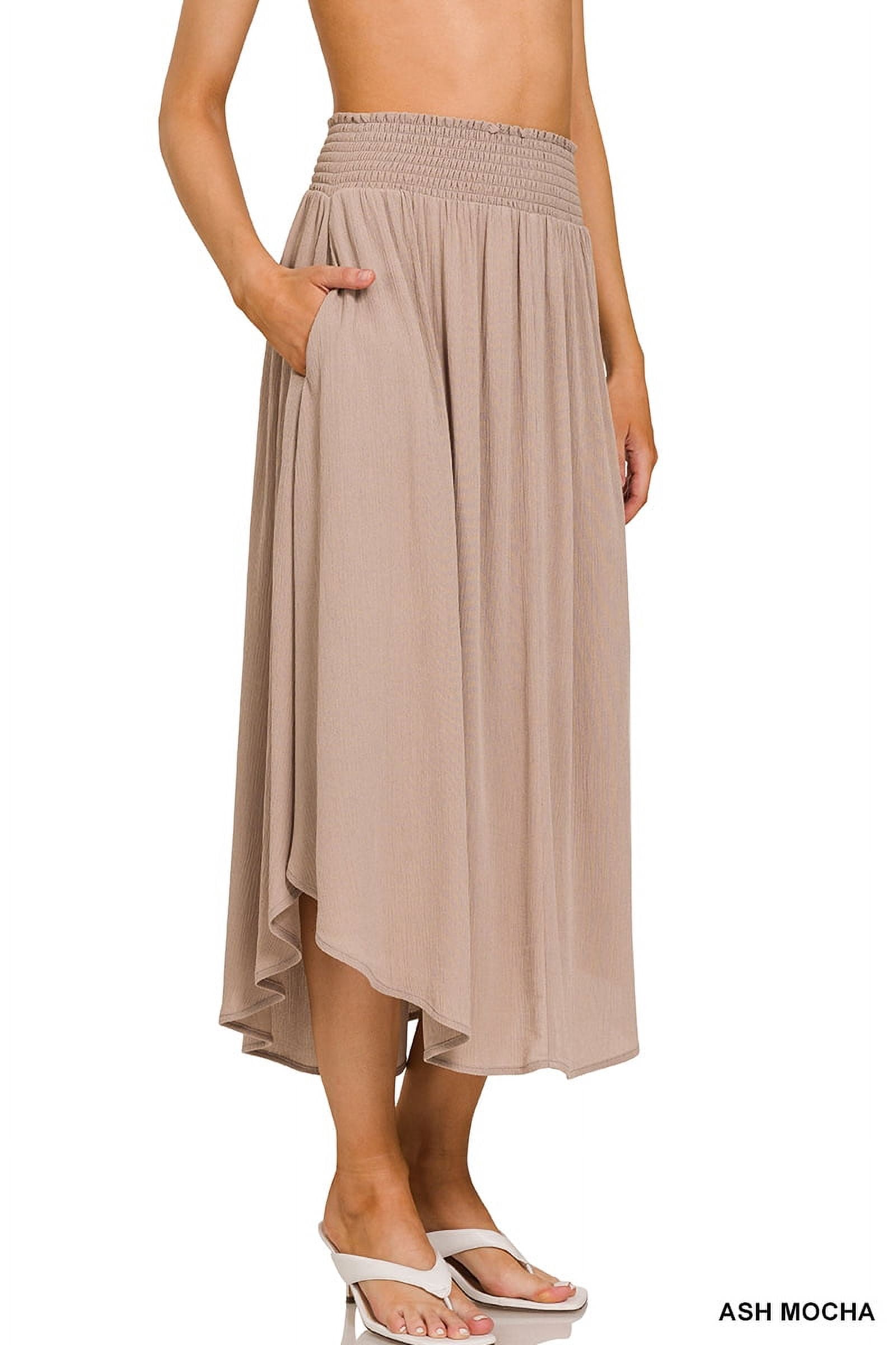 Zenana Women & Plus Smocked Waist Side Slit Hi-Low Hem Maxi Skirt with ...