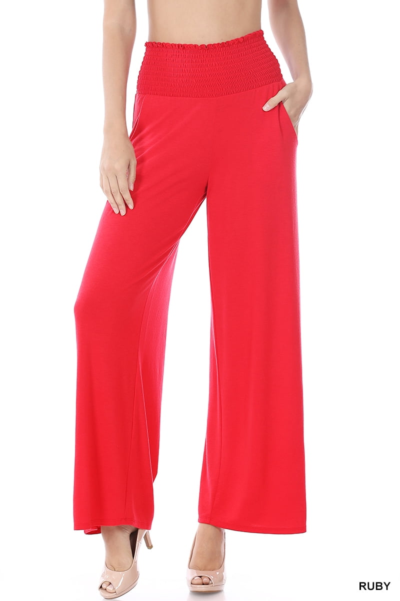 Zenana Women & Plus Smocked Wide Waistband Flared Bottom Casual Lounge ...