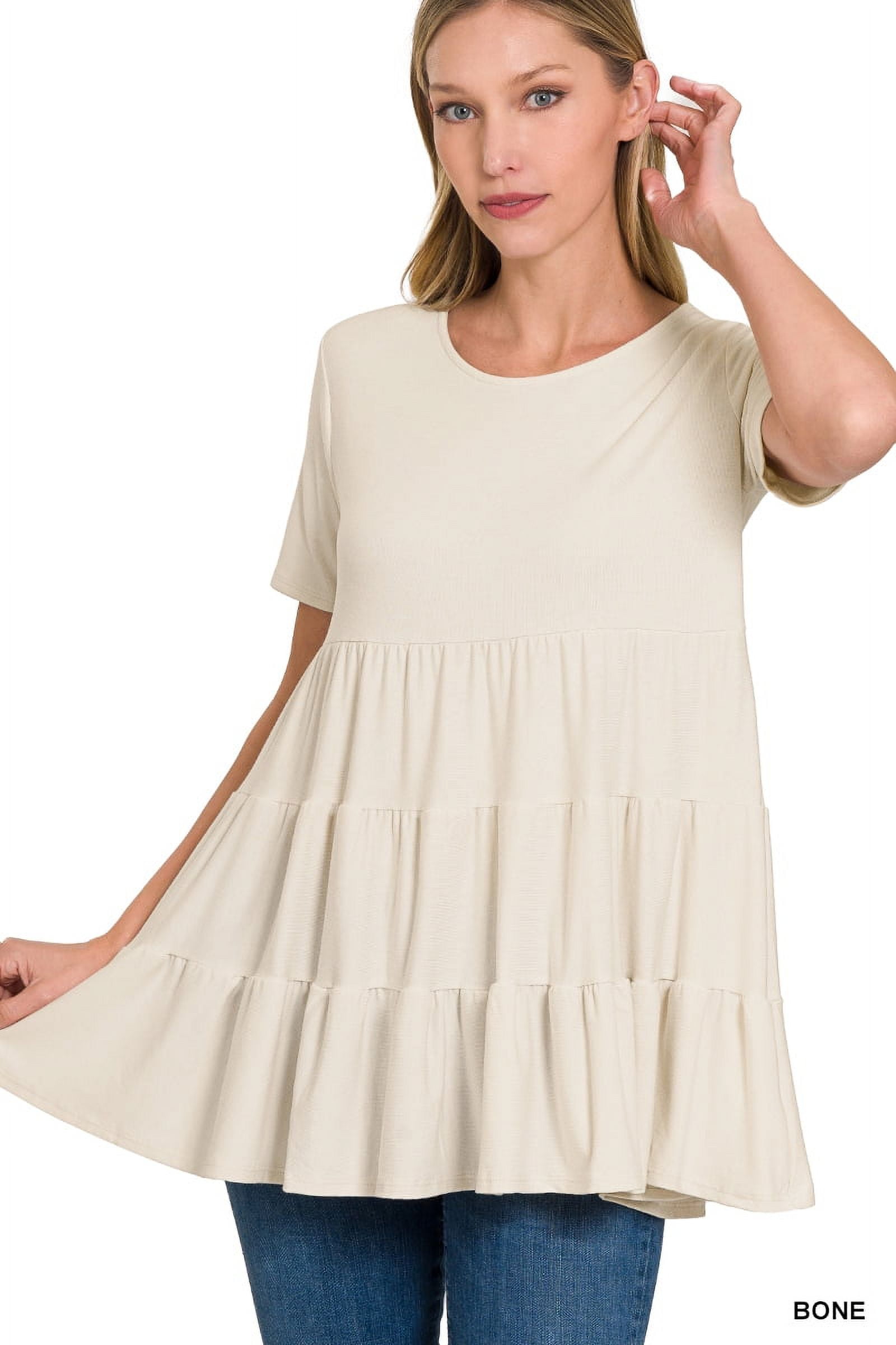 Zenana Women & Plus Summer Casual Short Sleeve Tiered Ruffle Tunic ...