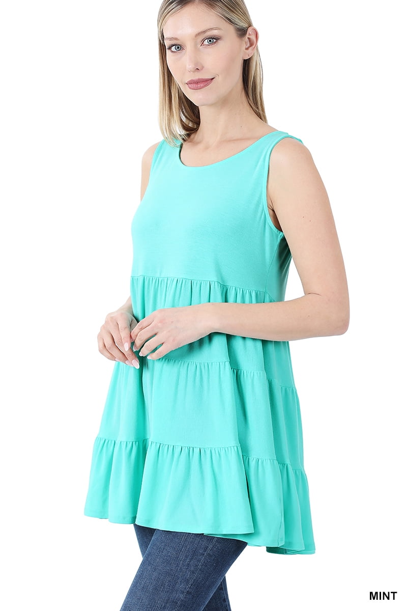 Zenana Women & Plus Summer Casual Sleeveless Tiered Ruffle Tunic Peplum ...