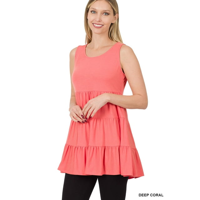 Zenana Women & Plus Summer Casual Sleeveless Tiered Ruffle Tunic Peplum ...