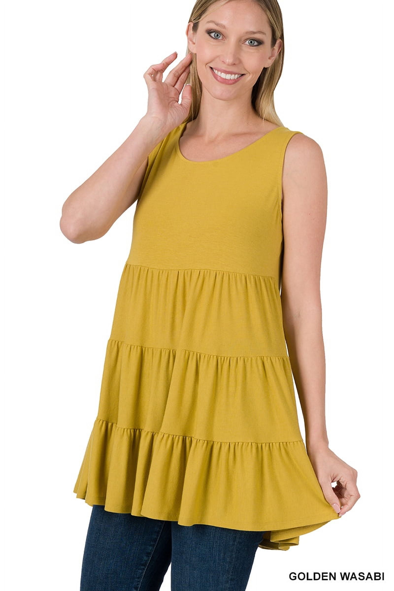 Zenana Women & Plus Summer Casual Sleeveless Tiered Ruffle Tunic Peplum ...