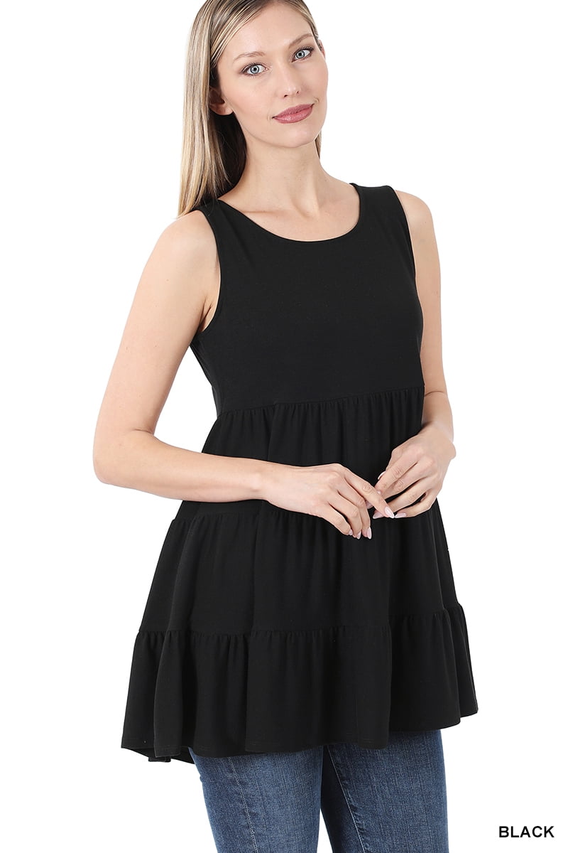 Zenana Women & Plus Summer Casual Sleeveless Tiered Ruffle Tunic Peplum ...