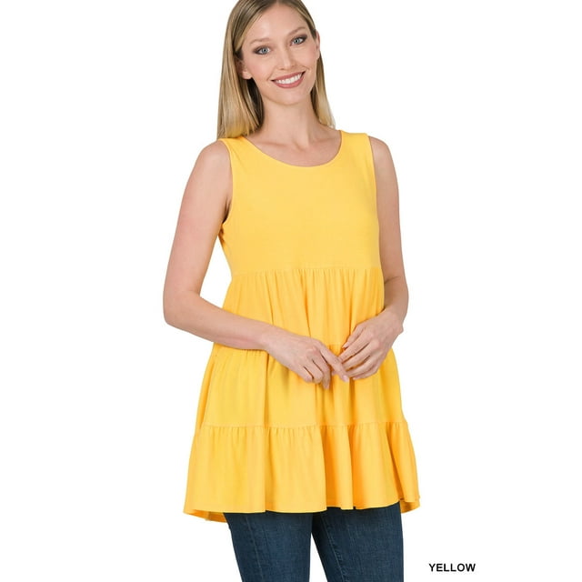 Zenana Women & Plus Summer Casual Sleeveless Tiered Ruffle Tunic Peplum ...