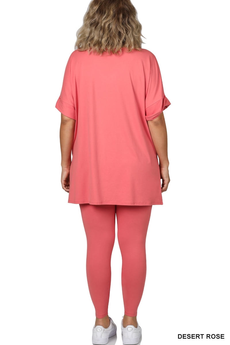 Zenana Women & Plus V-Neck Short Sleeve & Leggings Comfy Loungewear ...