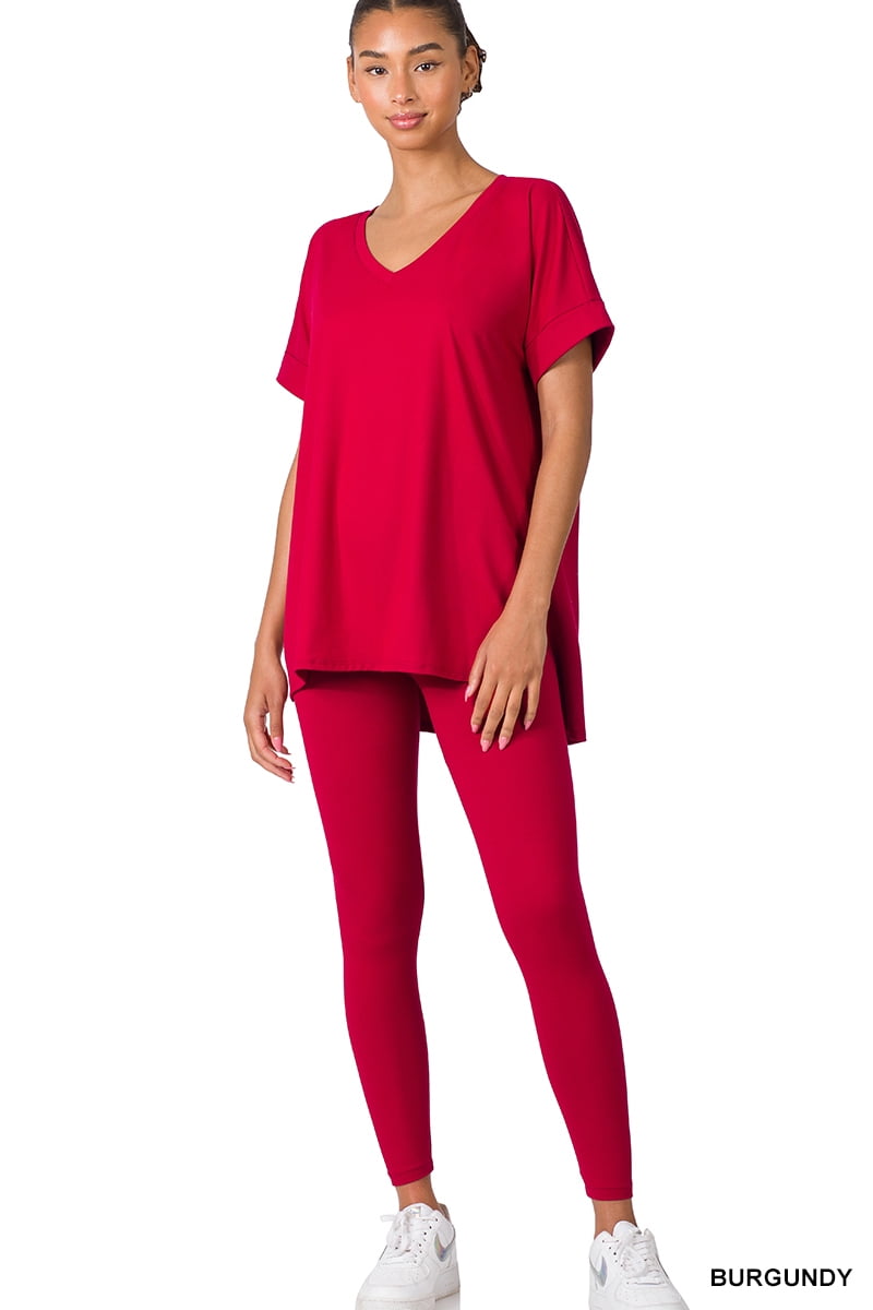Zenana Women & Plus V-Neck Short Sleeve & Leggings Comfy Loungewear ...