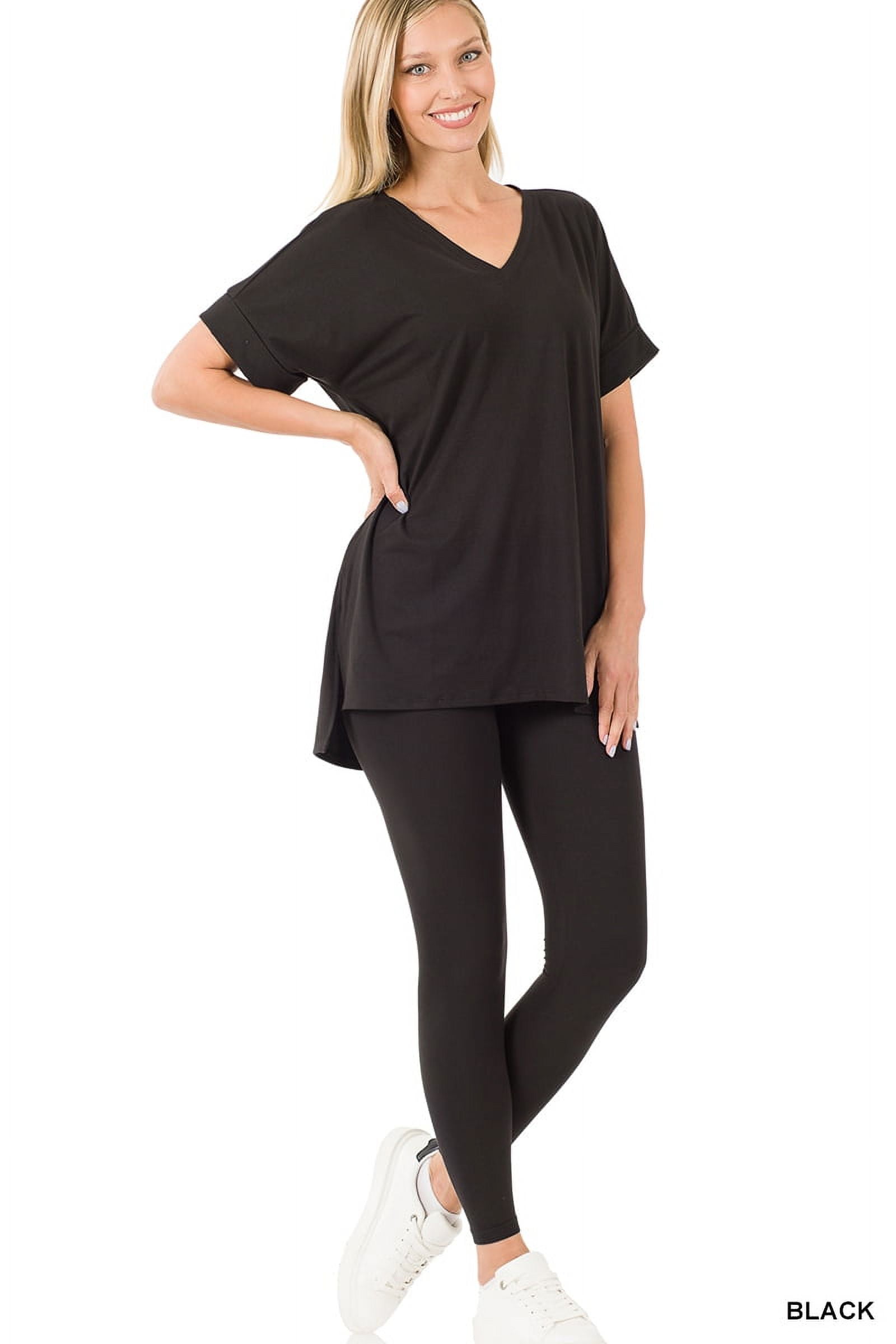 Zenana Women & Plus V-Neck Short Sleeve & Leggings Comfy Loungewear ...