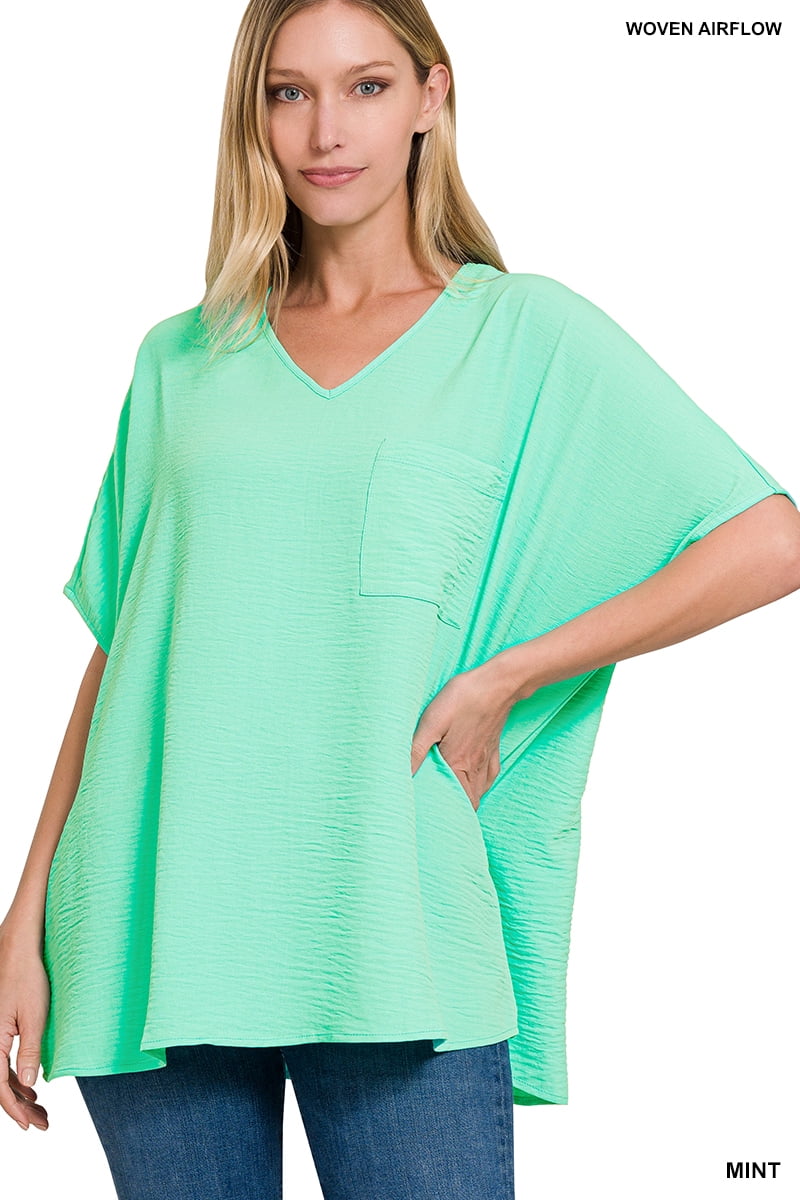 Zenana Women & Plus V Neck Woven Airflow Dolman Short Sleeve Blouse Top ...