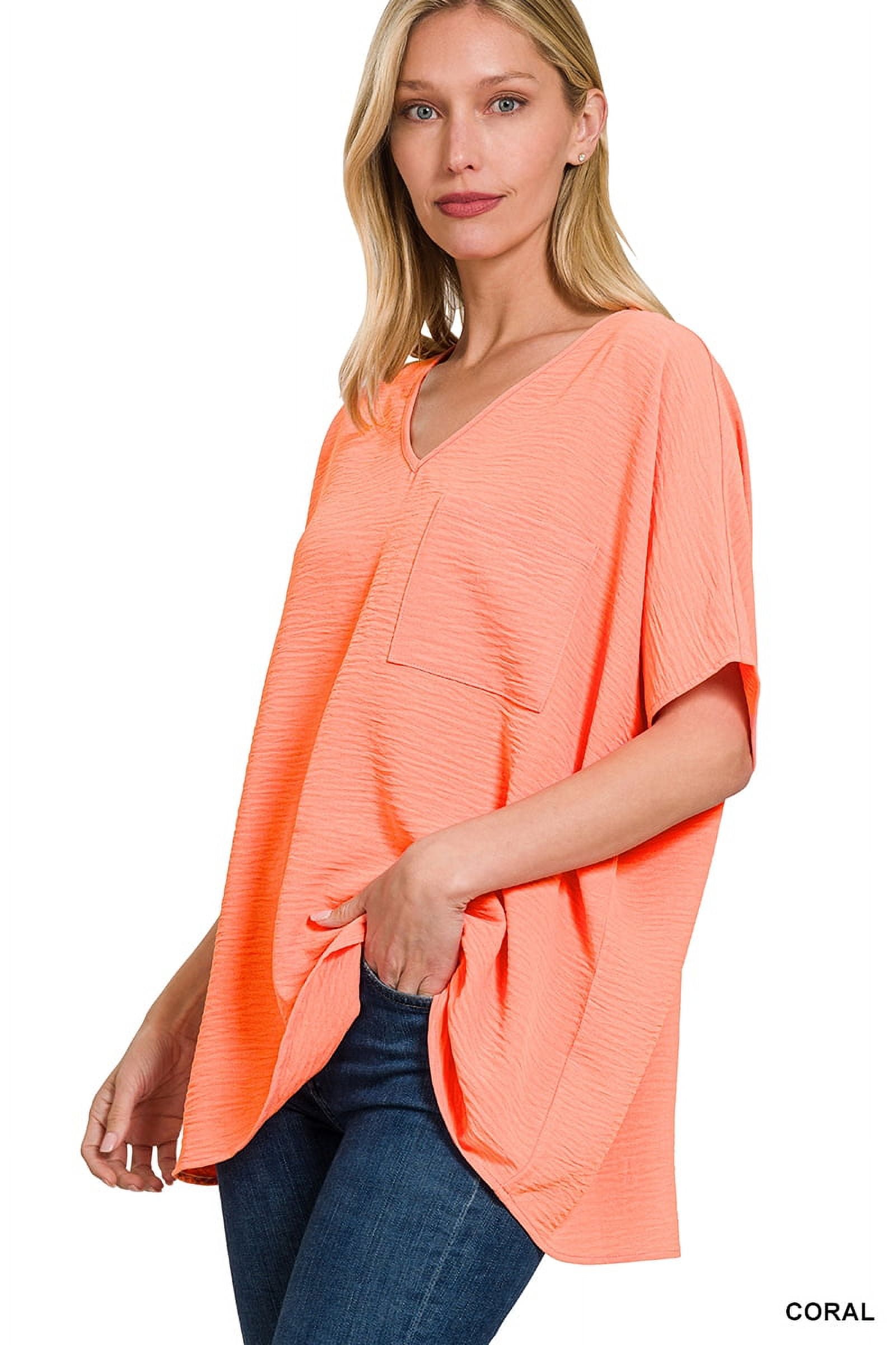 Zenana Women & Plus V Neck Woven Airflow Dolman Short Sleeve Blouse Top ...