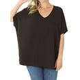 Zenana Women & Plus V Neck Woven Airflow Dolman Short Sleeve Blouse Top ...
