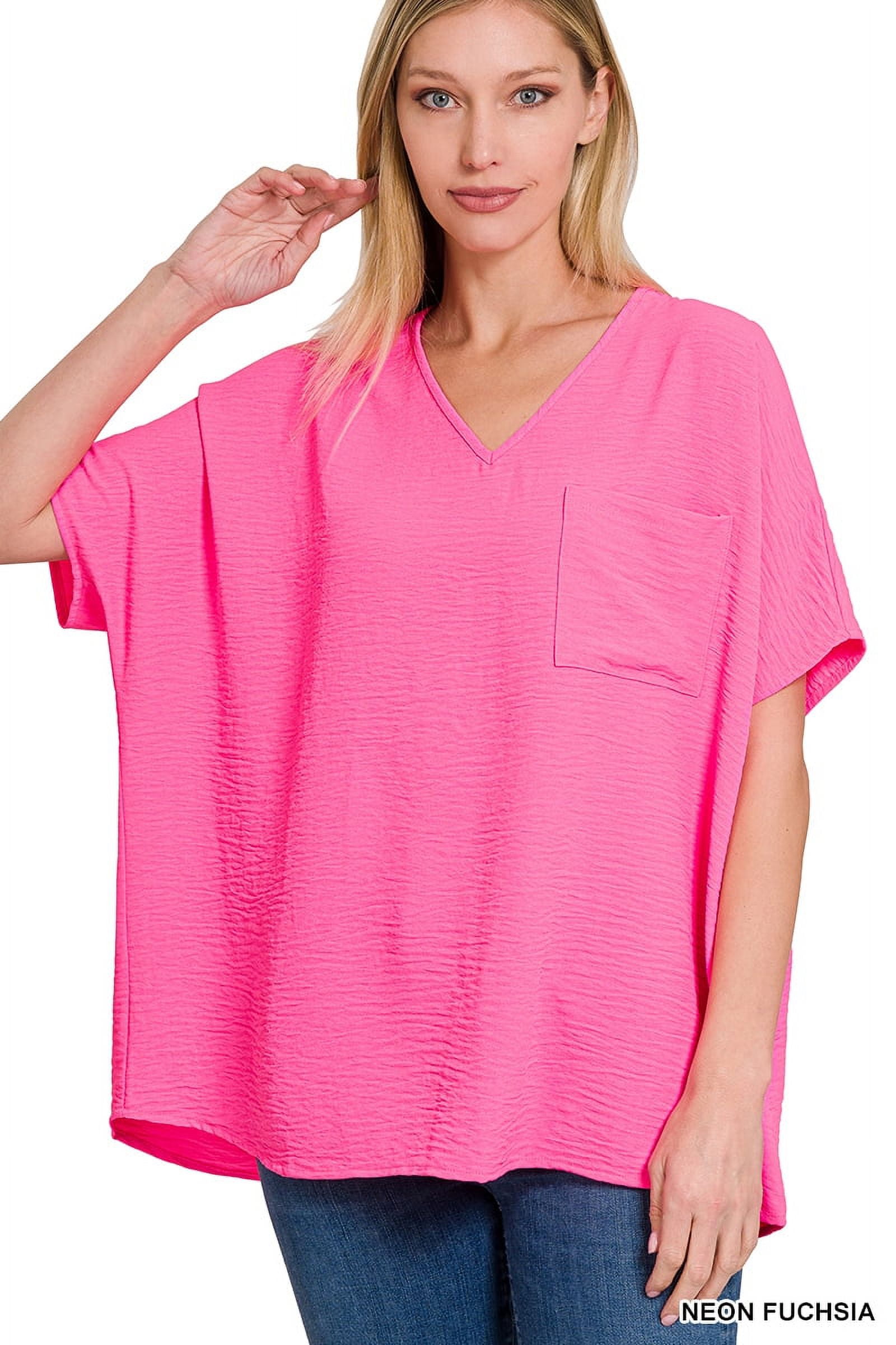 Zenana Women & Plus V Neck Woven Airflow Dolman Short Sleeve Blouse Top ...