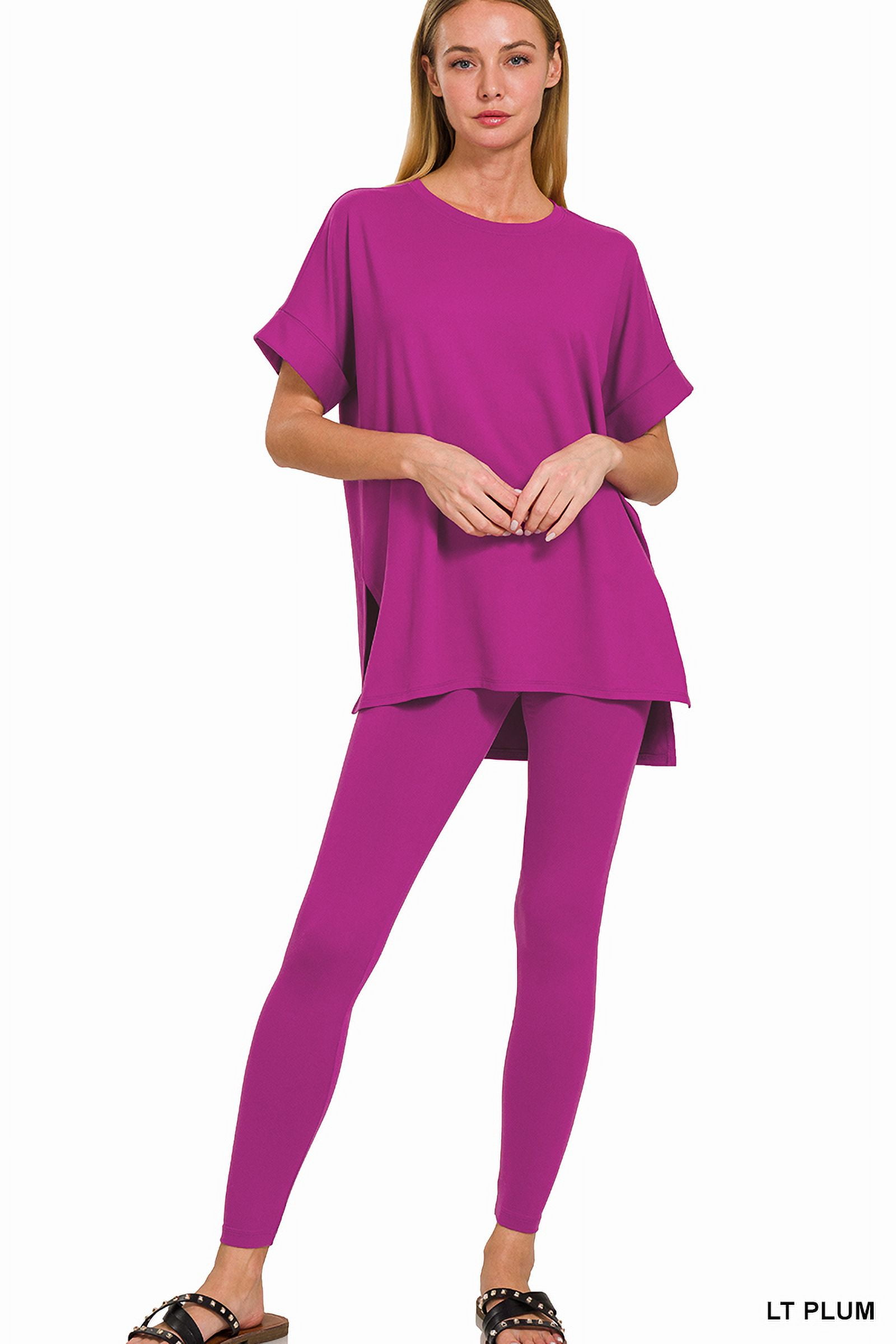 Zenana Women's Brushed DTY Microfier Round Neck Short Sleeve Hi-Low Hem ...