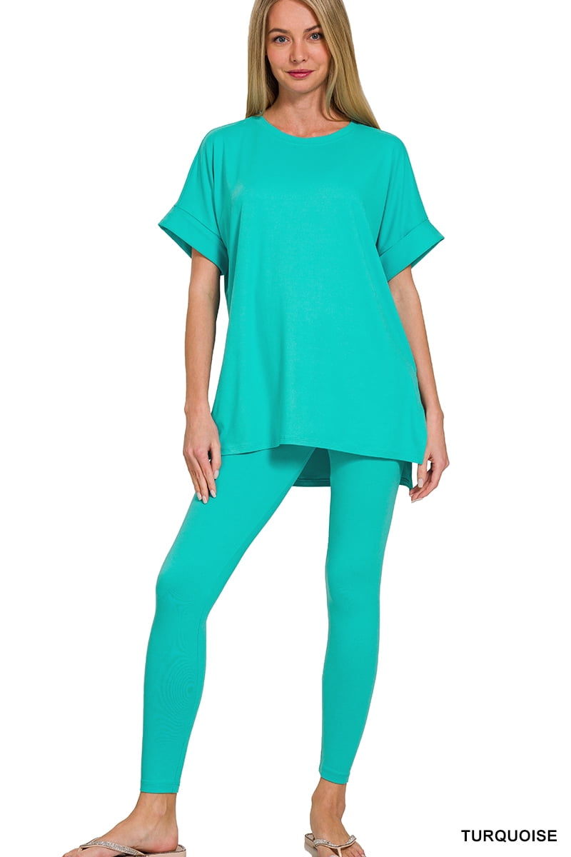 Zenana Women's Brushed DTY Microfier Round Neck Short Sleeve Hi-Low Hem ...
