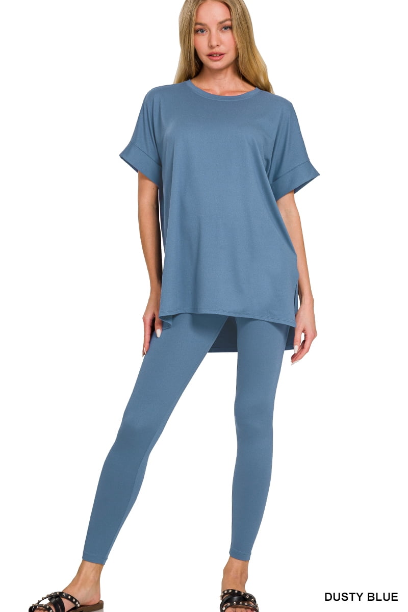 Zenana Women's Brushed DTY Microfier Round Neck Short Sleeve Hi-Low Hem ...