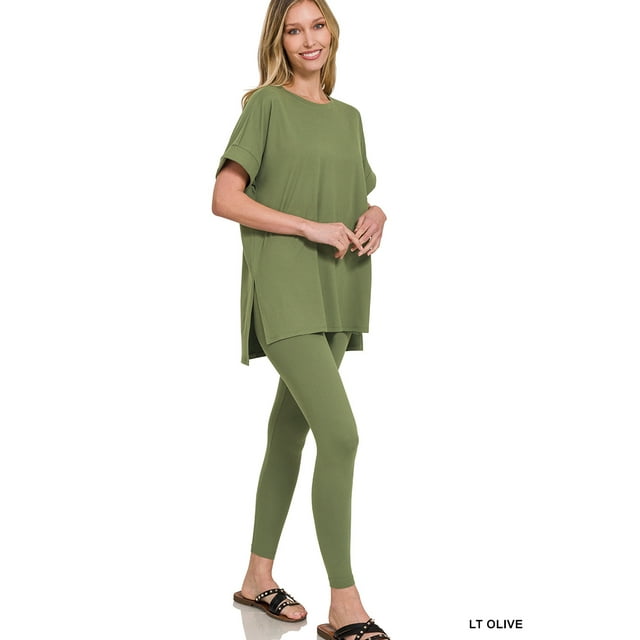 Zenana Women's Brushed DTY Microfier Round Neck Short Sleeve Hi-Low Hem ...