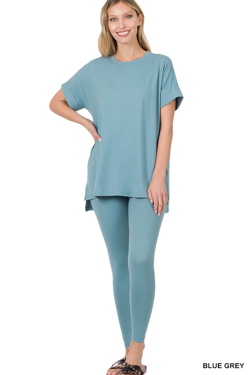 Zenana Women's Brushed DTY Microfier Round Neck Short Sleeve Hi-Low Hem ...