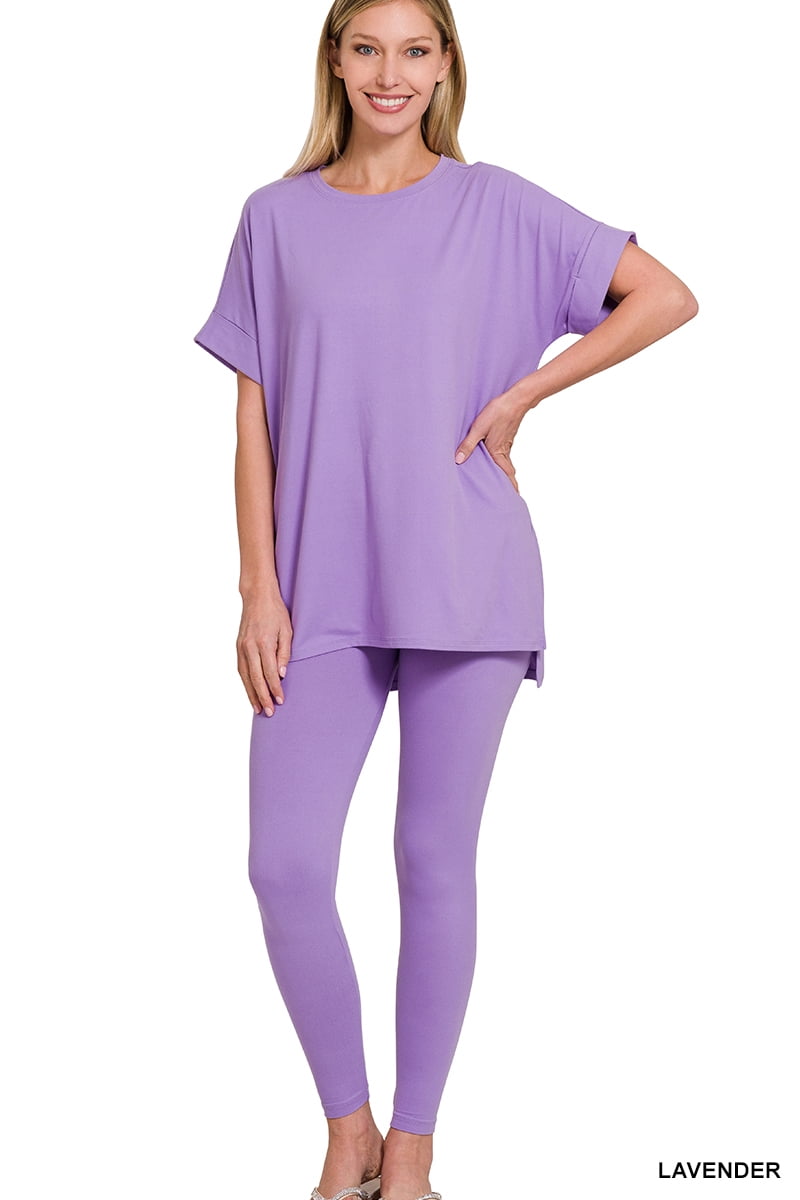 Zenana Women's Brushed DTY Microfier Round Neck Short Sleeve Hi-Low Hem ...