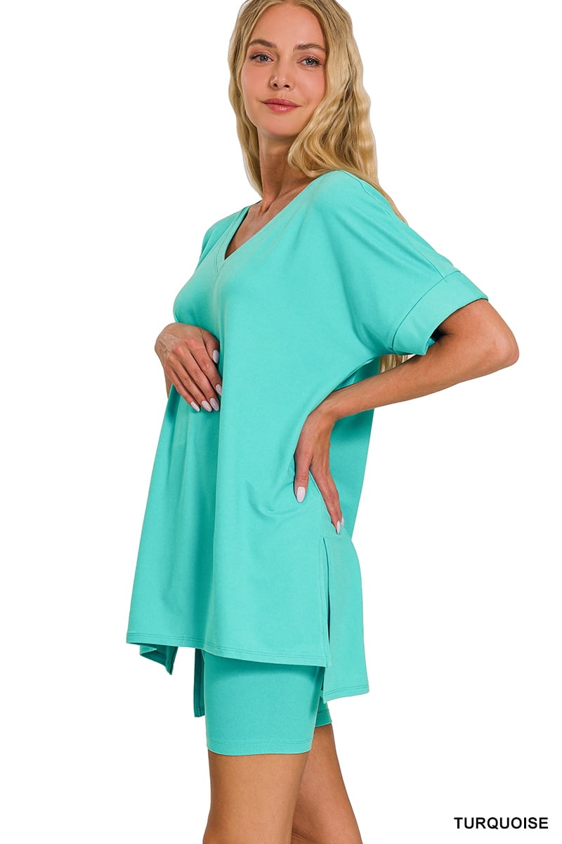 Zenana Women's Brushed DTY Microfier V-Neck Short Sleeve Hi-Low Hem ...