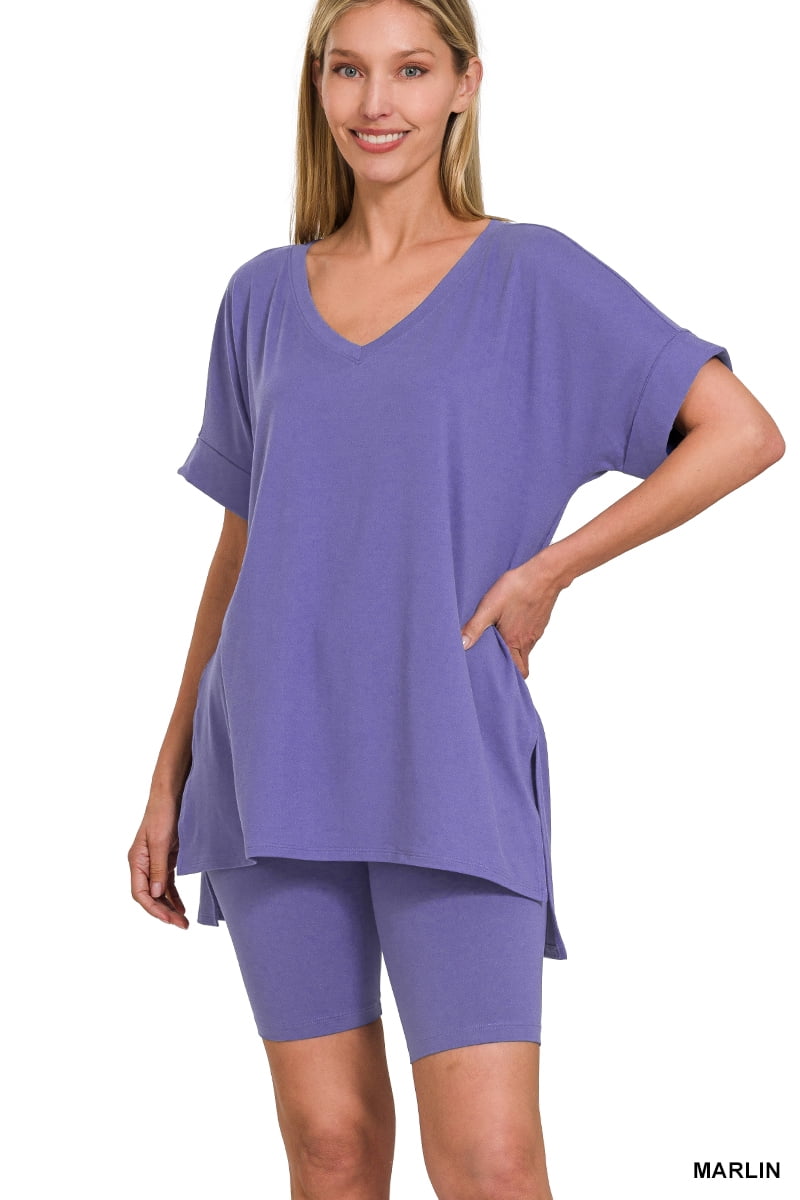 Zenana Women's Brushed DTY Microfier V-Neck Short Sleeve Hi-Low Hem ...