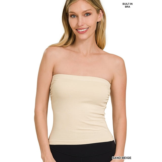 Zenana Women's Casual Strapless Bandeau Cotton Tube Top w/Built-In ...
