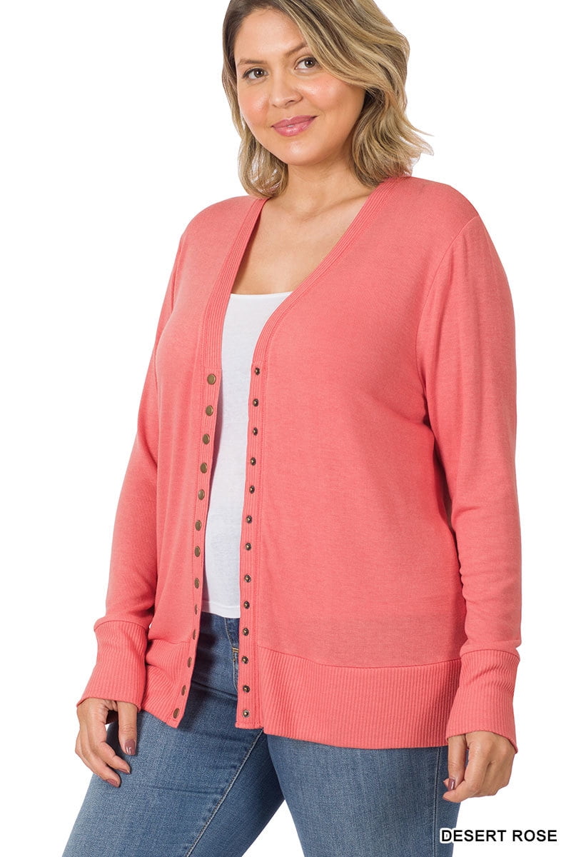 Zenana Women's Classic Front V-Neck Thin Snap Button Down Long Sleeve ...