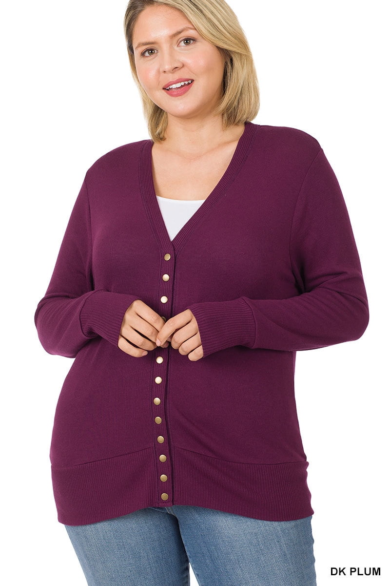 Zenana Women's Classic Front V-Neck Thin Snap Button Down Long Sleeve ...