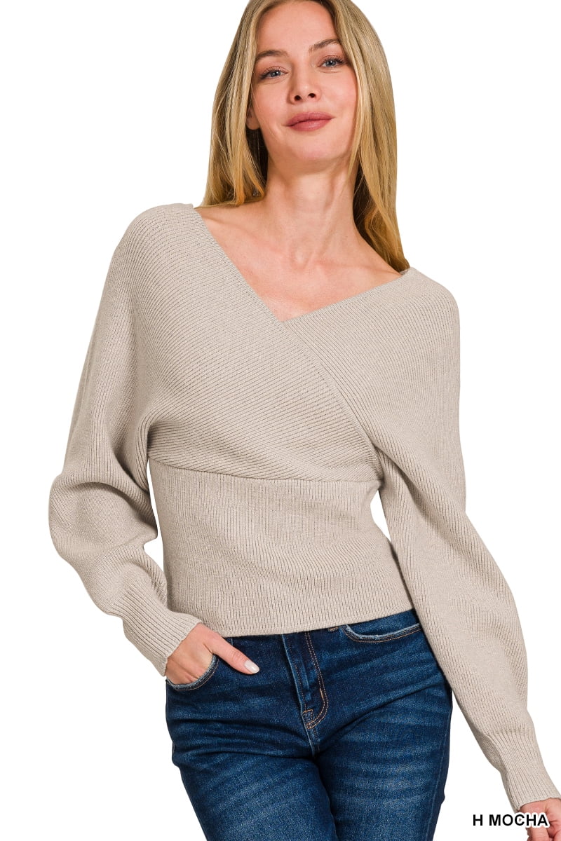 Zenana Women's Elegant Long Sleeve Deep V-Neck Cross Front and Back ...