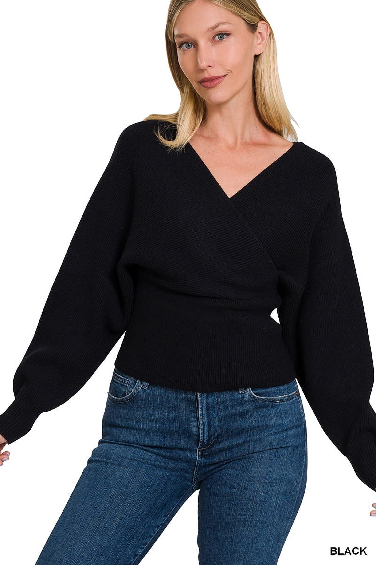 Zenana Women's Elegant Long Sleeve Deep V-Neck Cross Front and Back ...
