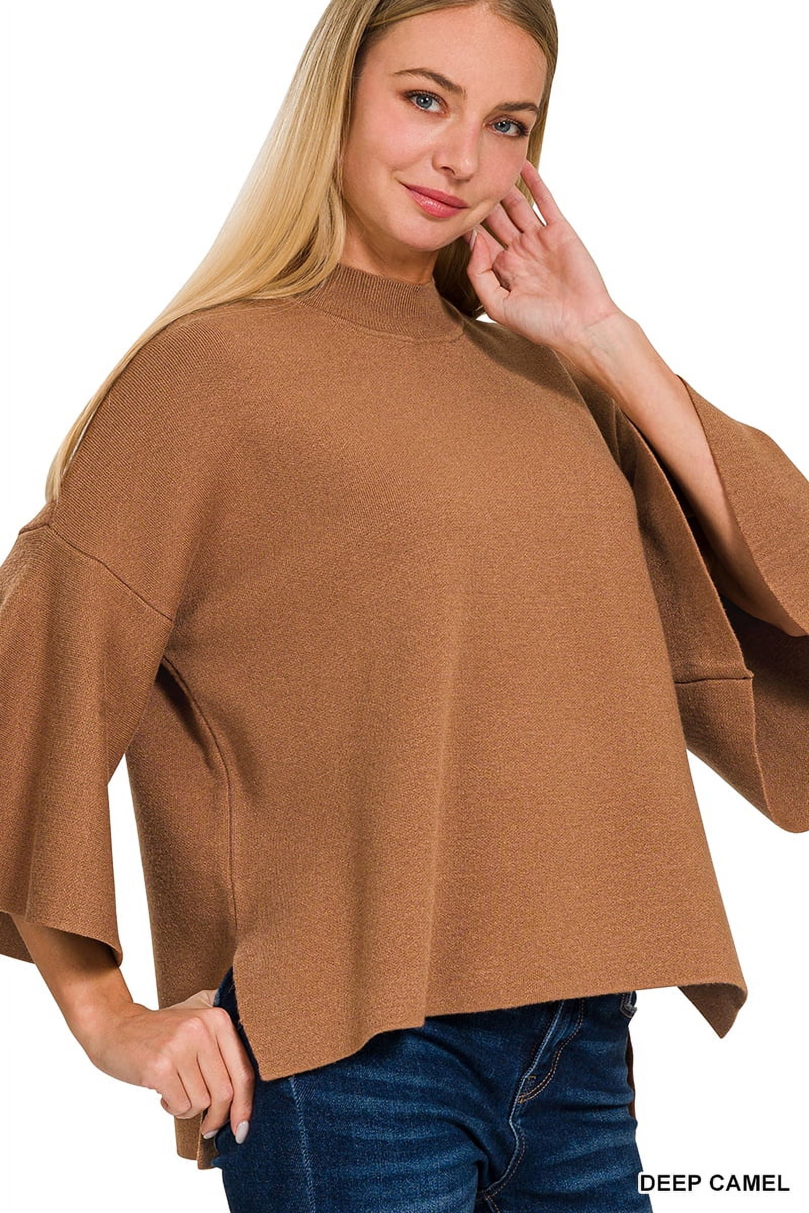 Zenana Women's Elegant Relaxed Fit Bell Sleeve Cropped Irregular Hem ...