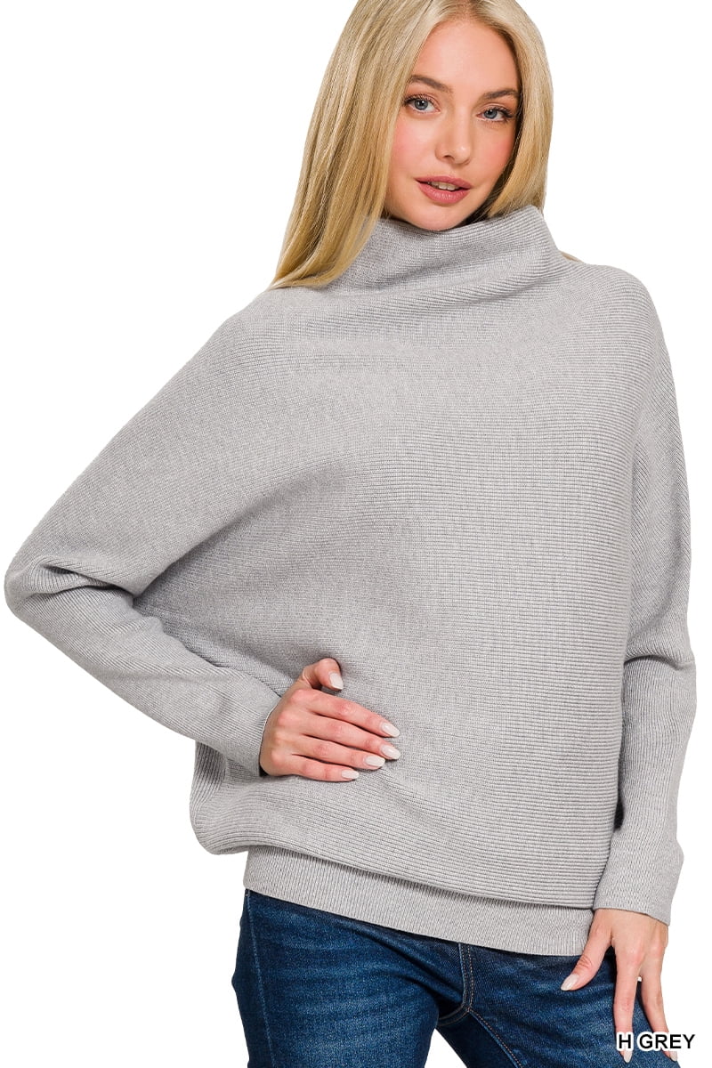 Zenana Women's Elegant Relaxed Fit Dolman Long Sleeve Mock Neck Viscose ...