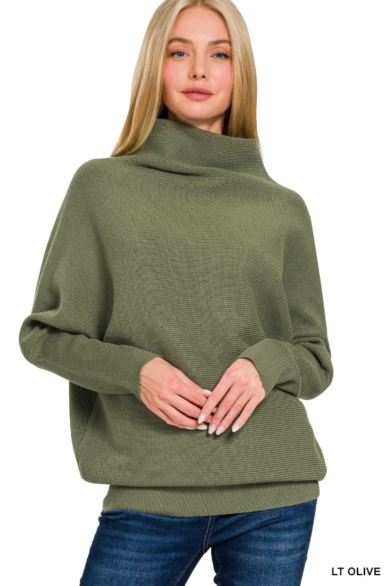 Zenana Women's Elegant Relaxed Fit Dolman Long Sleeve Mock Neck Viscose ...