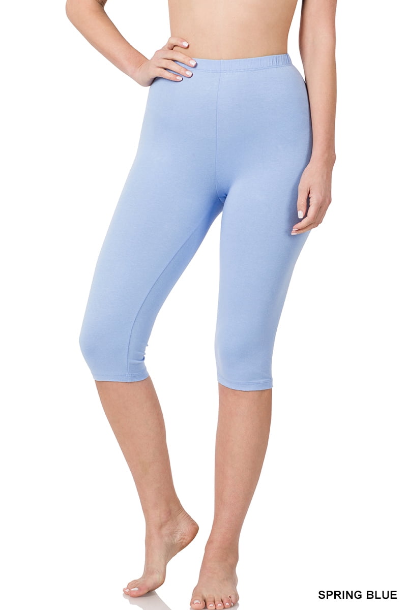Zenana Women's Essential Basic Cotton Spandex Stretch Below Knee Length 15" Leggings - Walmart.com
