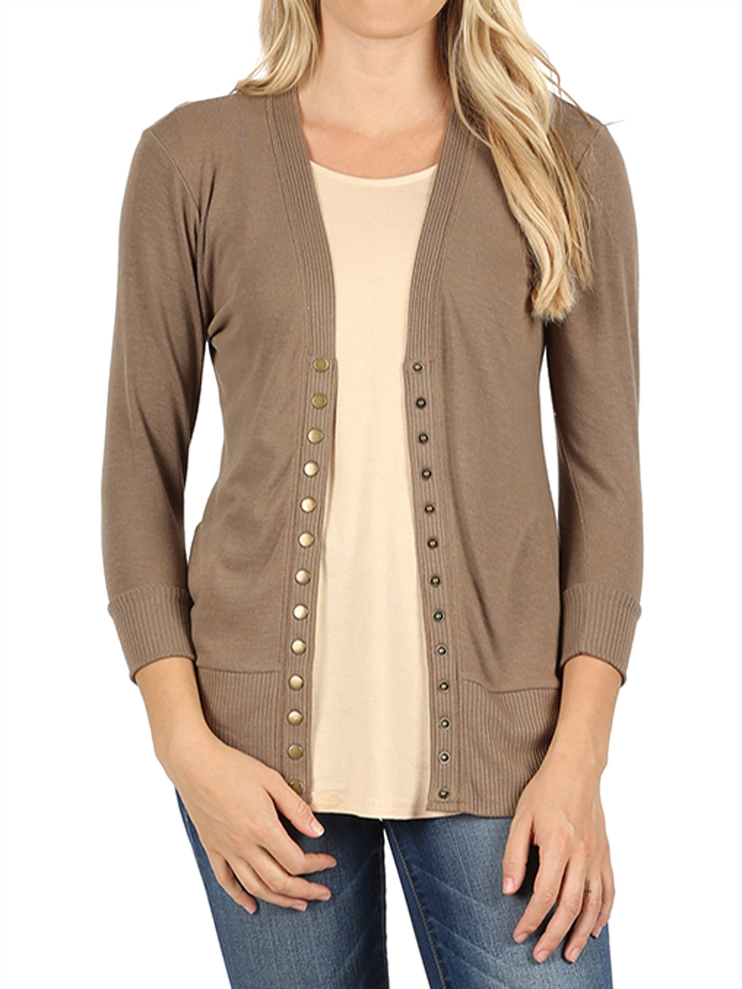 Zenana Women's Front V-Neck Classic Thin Snap Button Down 3/4 Sleeve ...