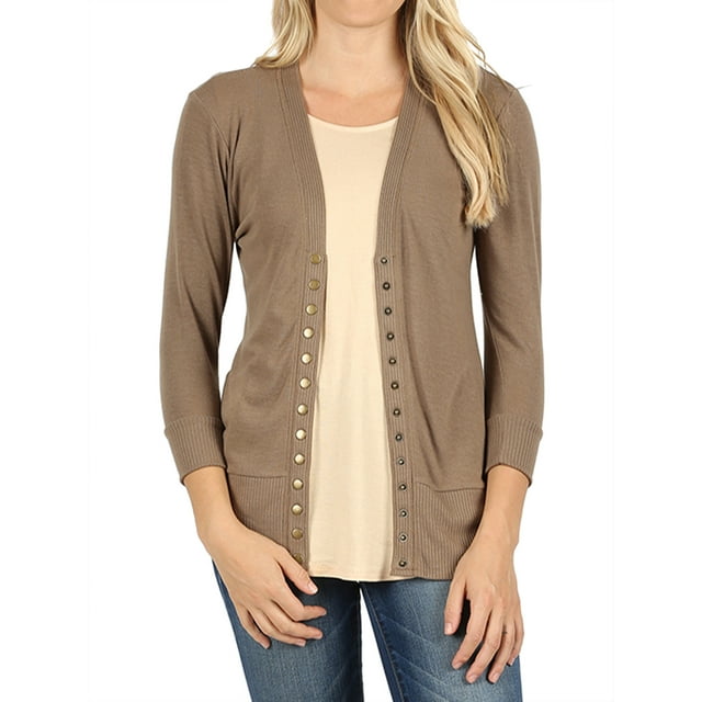 Zenana Women's Front V-Neck Classic Thin Snap Button Down 3/4 Sleeve ...