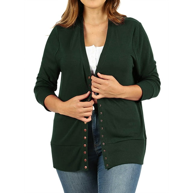 Zenana Women's Front V-Neck Classic Thin Snap Button Down 3/4 Sleeve ...