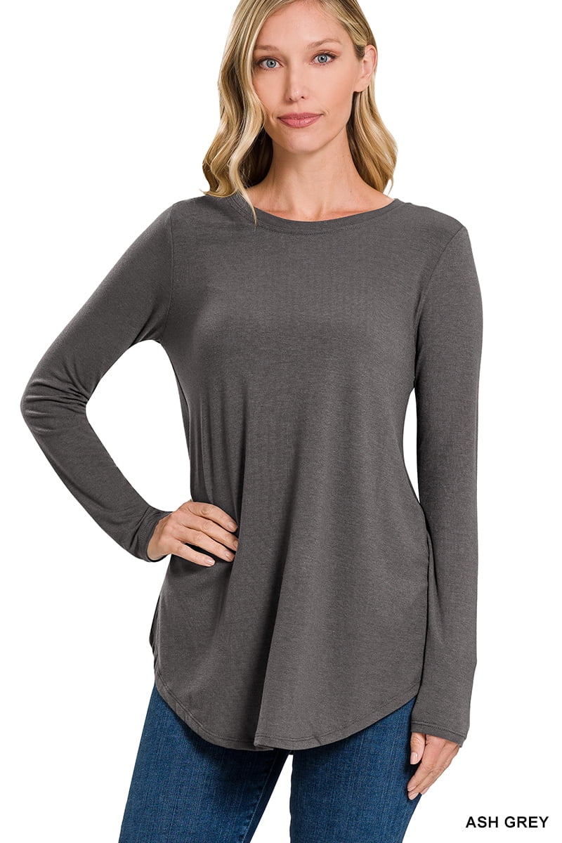 Zenana Women's Relaxed Fit Long Sleeve Round Neck & Hem Jersey Tee ...