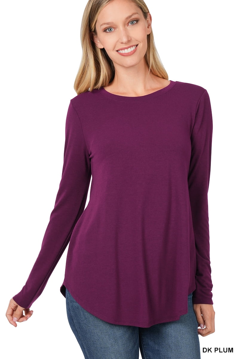 Zenana Women's Relaxed Fit Long Sleeve Round Neck & Hem Jersey Tee ...