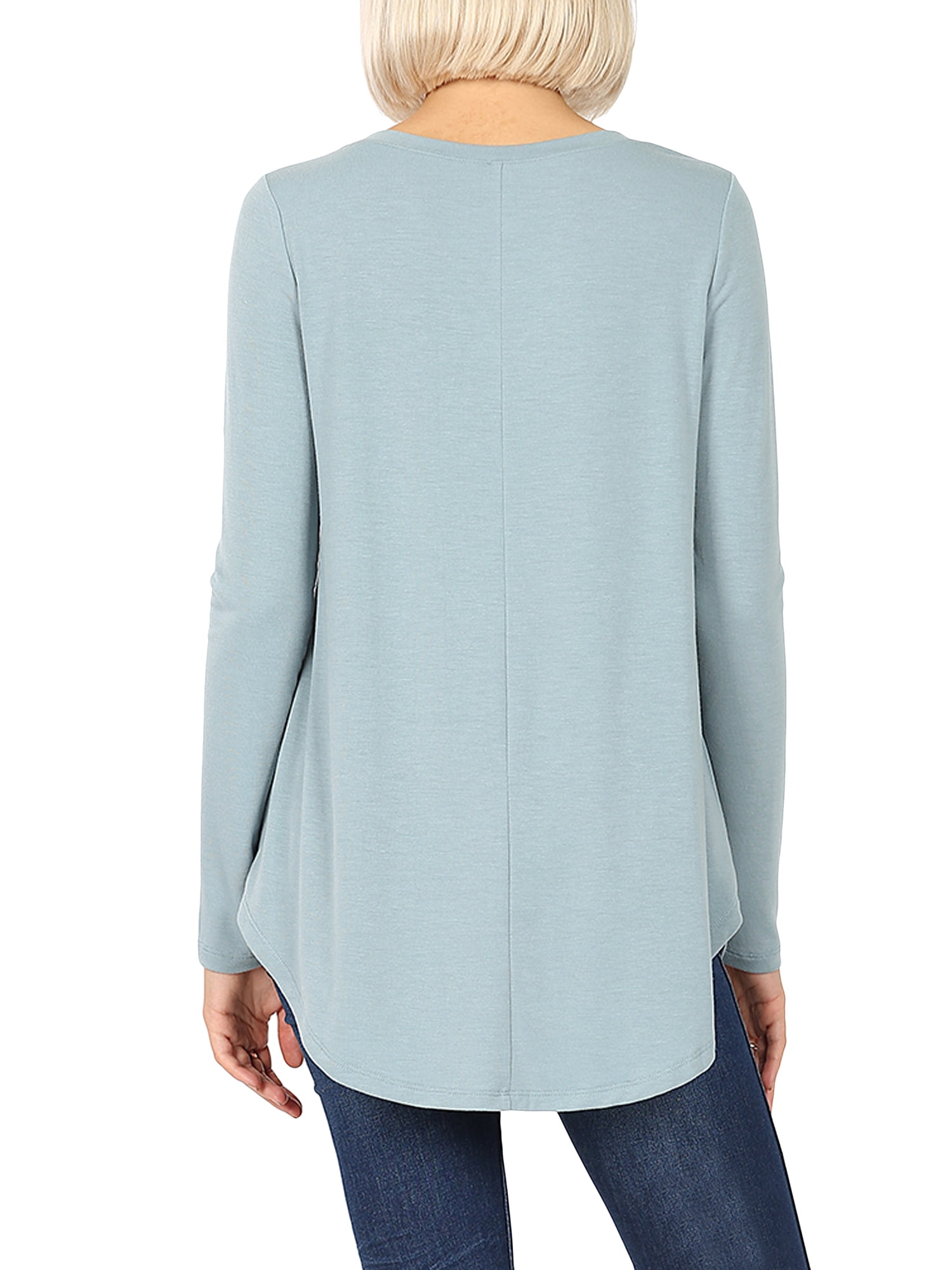 Zenana Women's Relaxed Fit Long Sleeve V-Neck Round Hem Jersey Tee ...