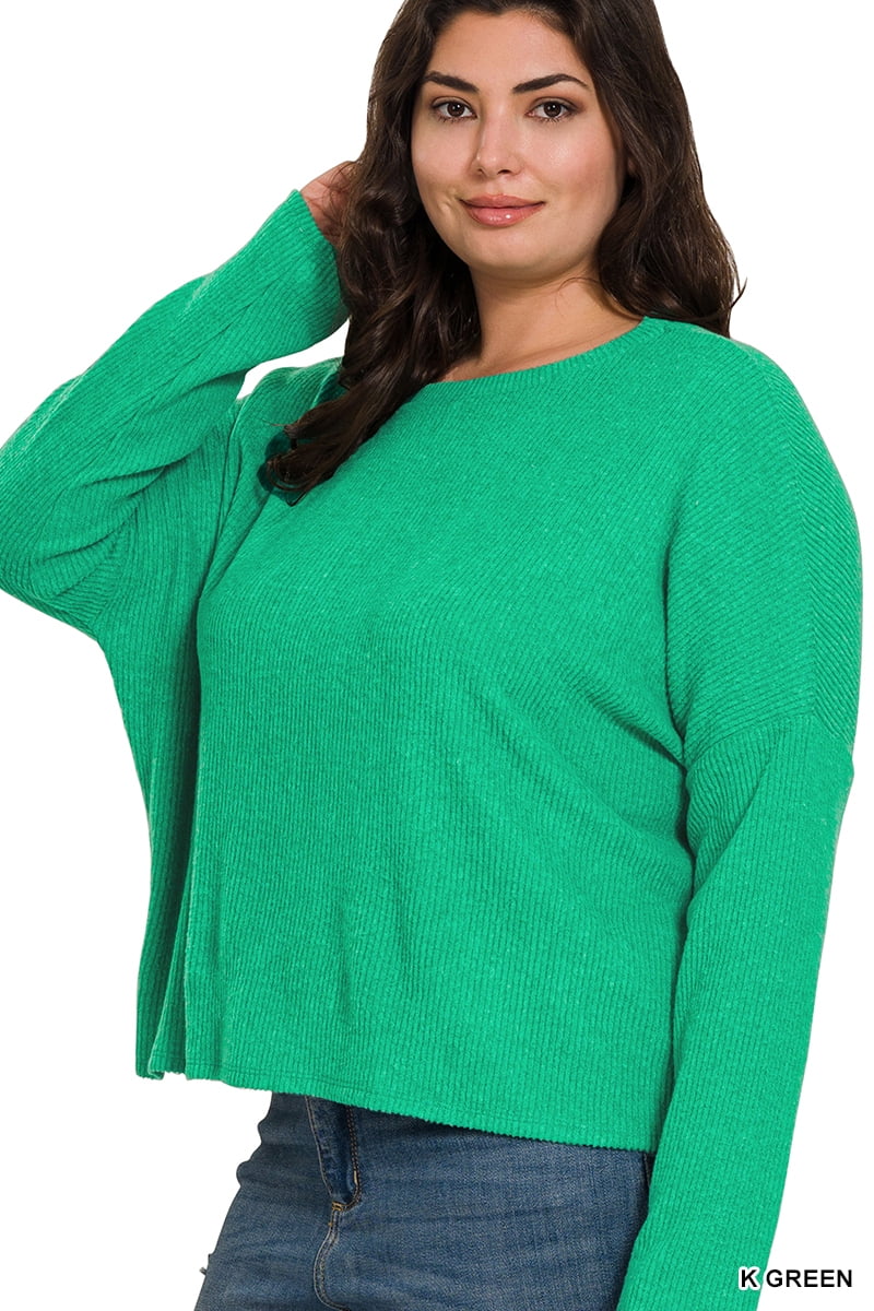 Zenana Women's Ribbed Knit Dolman Sleeve Light Loose Fit Pullover ...