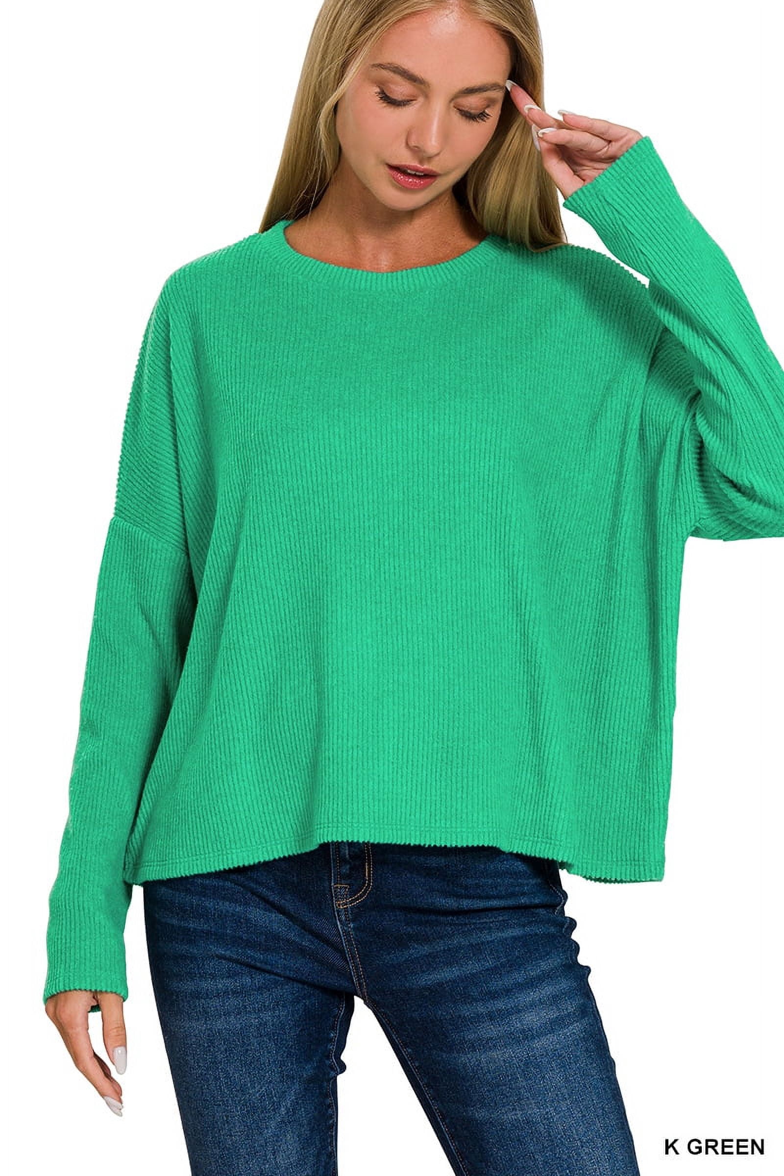 Zenana Women's Ribbed Knit Dolman Sleeve Light Loose Fit Pullover ...