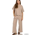 Zenana Women's Ribbed Round Neck Short Sleeve Tee & Wide Leg Pants Set ...