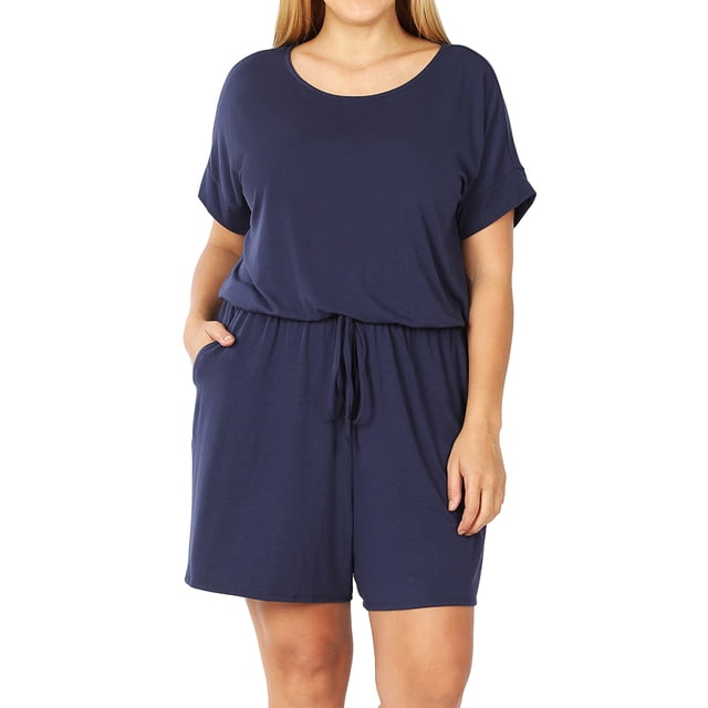 Zenana Womens Short Sleeve Romper With Elastic Waist And Keyhole Back